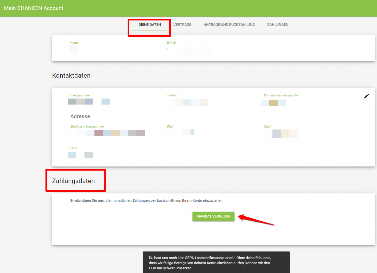 SEPA Mandat erteilen | CHANCEN eG